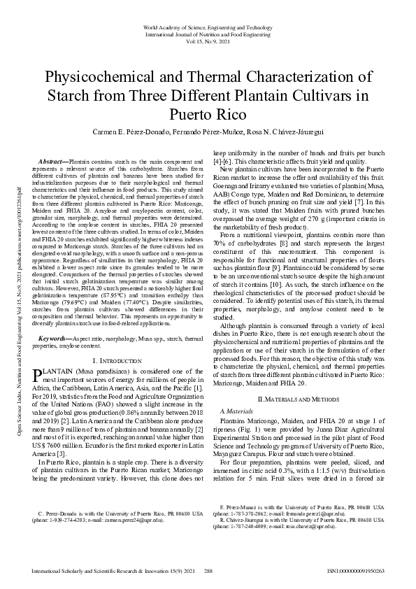 (PDF) Physicochemical and Thermal Characterization of Starch from Three ...