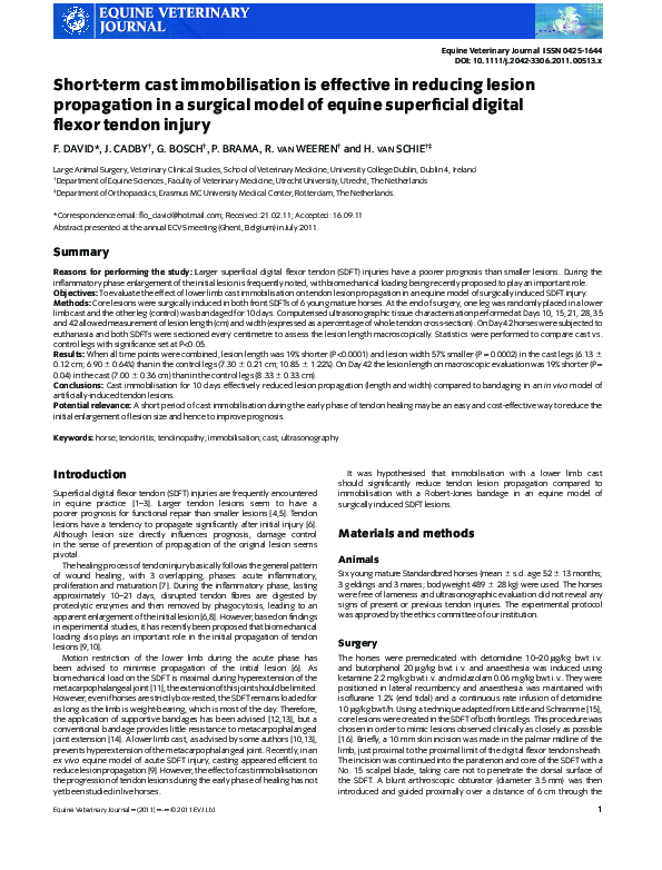 (PDF) Short-term cast immobilisation is effective in reducing lesion ...