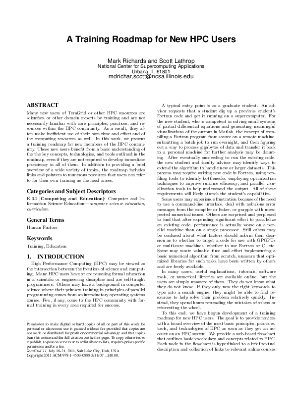 (PDF) A training roadmap for new HPC users