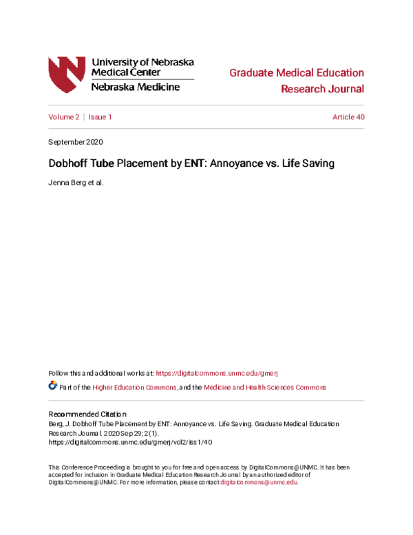 (PDF) Dobhoff Tube Placement by ENT: Annoyance vs. Life Saving | Jayme ...