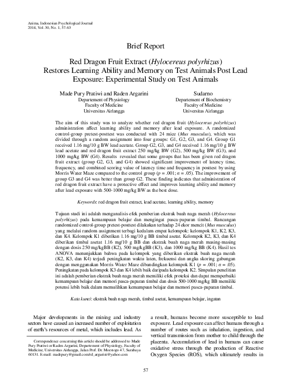 (PDF) Red Dragon Fruit Extract (Hylocereus polyrhizus) Restores Learning Ability and Memory on ...