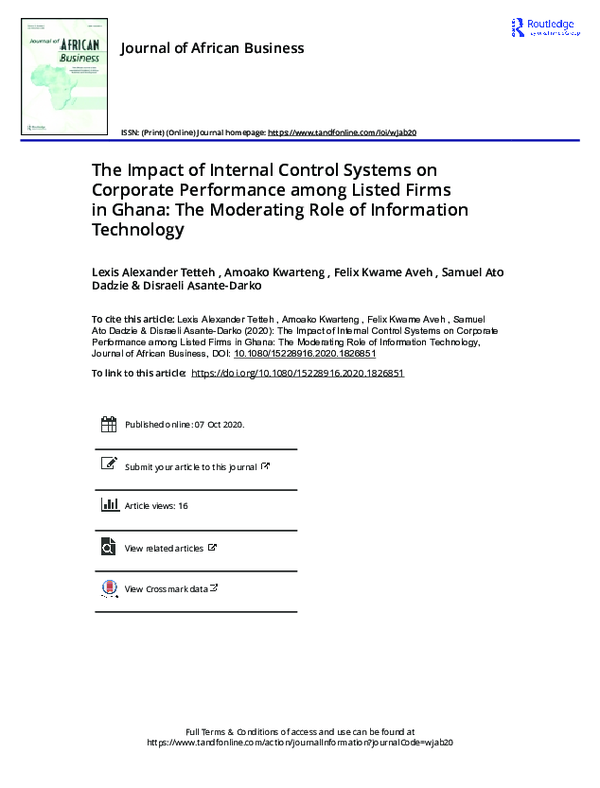 (PDF) The Impact of Internal Control Systems on Corporate Performance among Listed Firms in ...