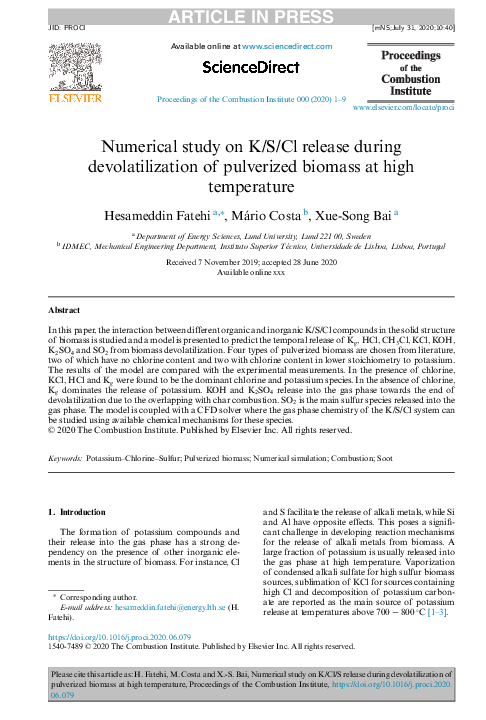 (PDF) Numerical study on K/S/Cl release during devolatilization of ...