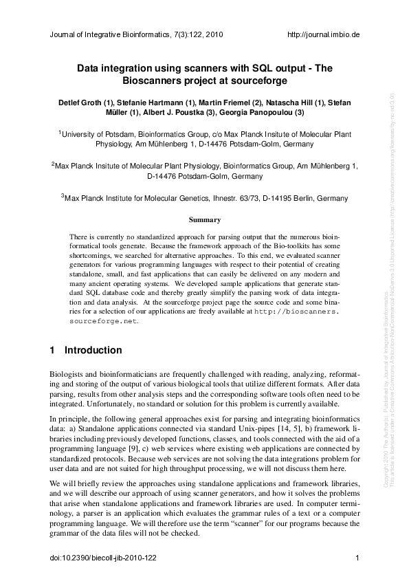 (PDF) Data integration using scanners with SQL output--the bioscanners project at sourceforge