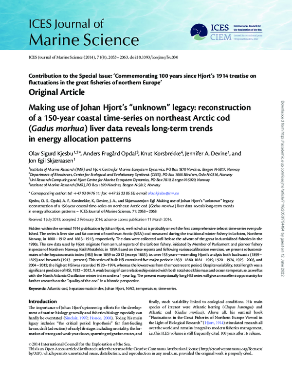 (PDF) Making use of Johan Hjort's “unknown” legacy: reconstruction of a ...