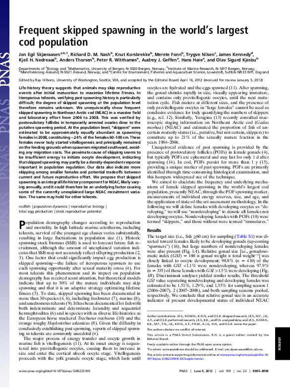 (PDF) Skipped Spawning in Northeast Arctic Cod