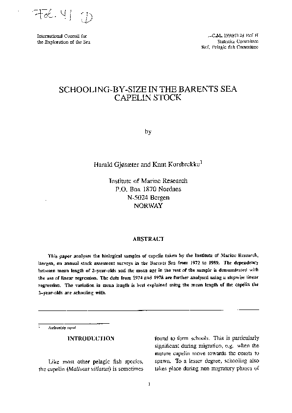 (PDF) Schooling-by-size in the Barents Sea capelin stock