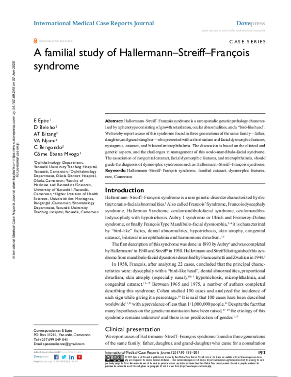 (PDF) A familial study of Hallermann–Streiff–François syndrome | Côme ...