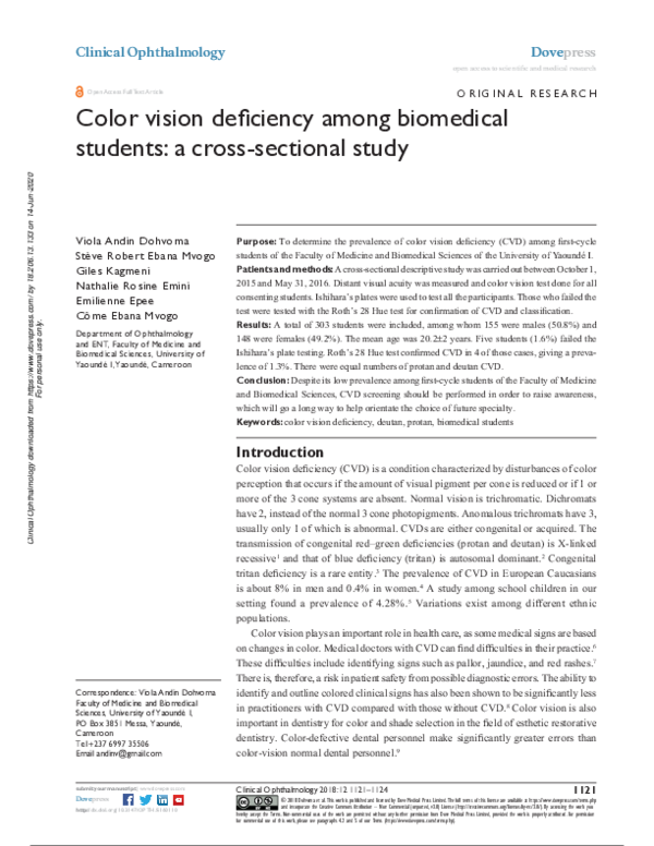 (PDF) Color vision deficiency among biomedical students: a cross ...