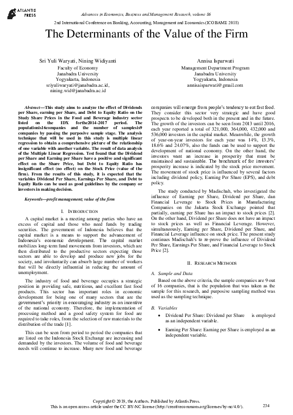 (PDF) The Determinants of the Value of the Firm