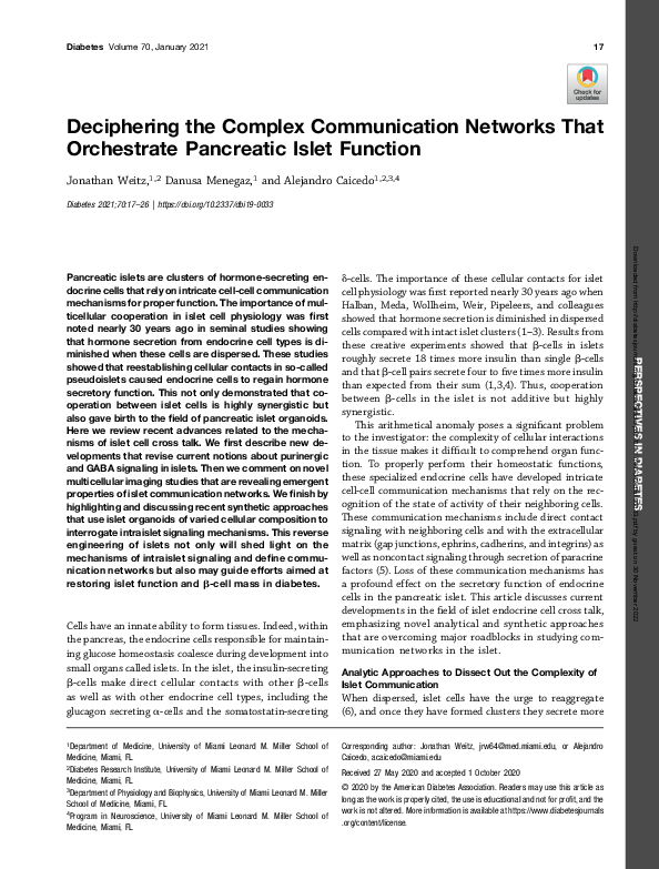 (PDF) Deciphering the Complex Communication Networks That Orchestrate Pancreatic Islet Function ...