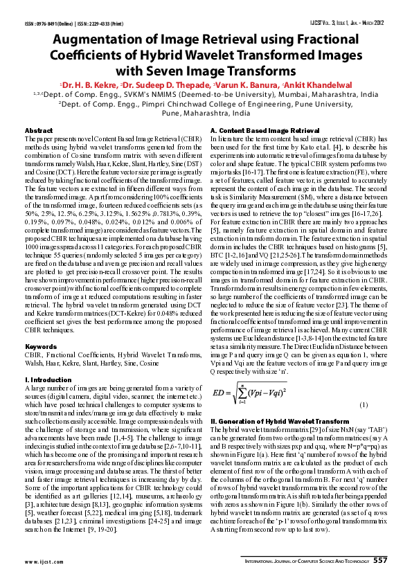 (PDF) Augmentation of Image Retrieval using Fractional Coefficients of Hybrid Wavelet ...