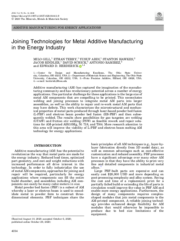 (PDF) Joining Technologies for Metal Additive Manufacturing in the ...