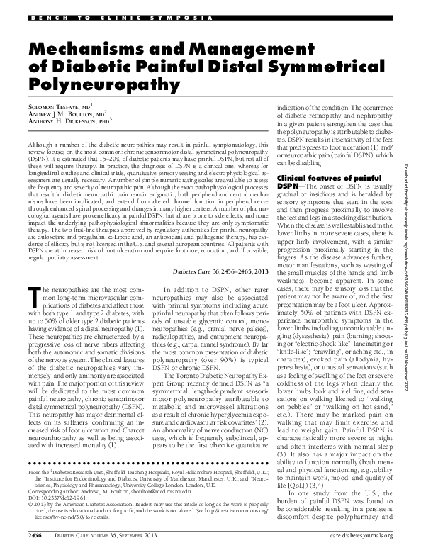 (PDF) Mechanisms and Management of Diabetic Painful Distal Symmetrical ...