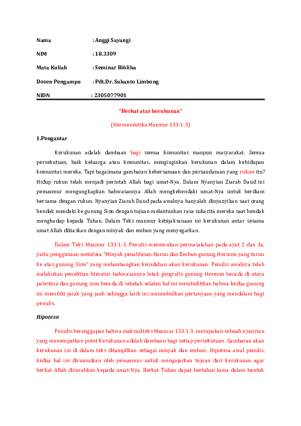 (DOC) Tafsir HK Mazmur 133:1-3