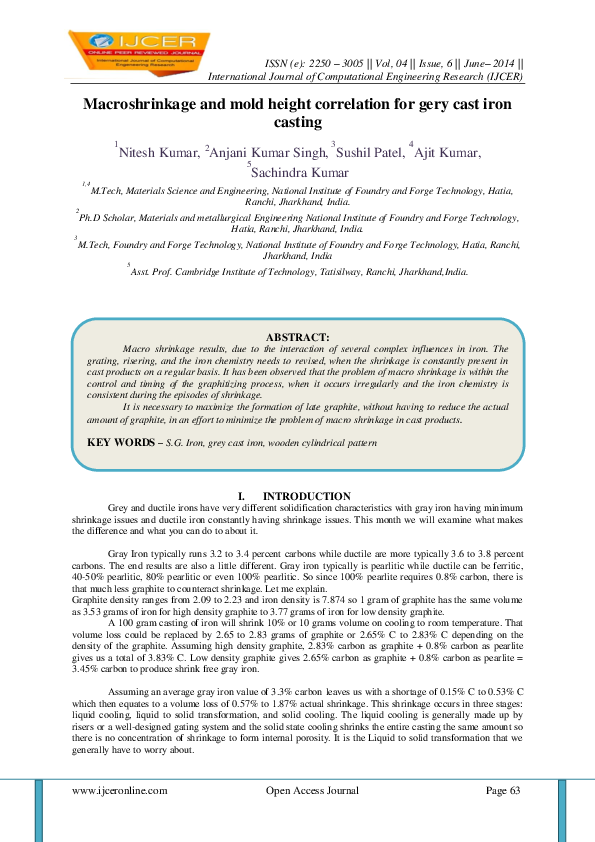 (PDF) Macroshrinkage and mold height correlation for gery cast iron casting