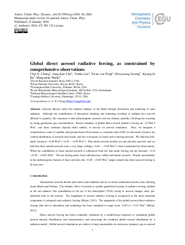 (PDF) Global direct aerosol radiative forcing, as constrained by comprehensive observations ...