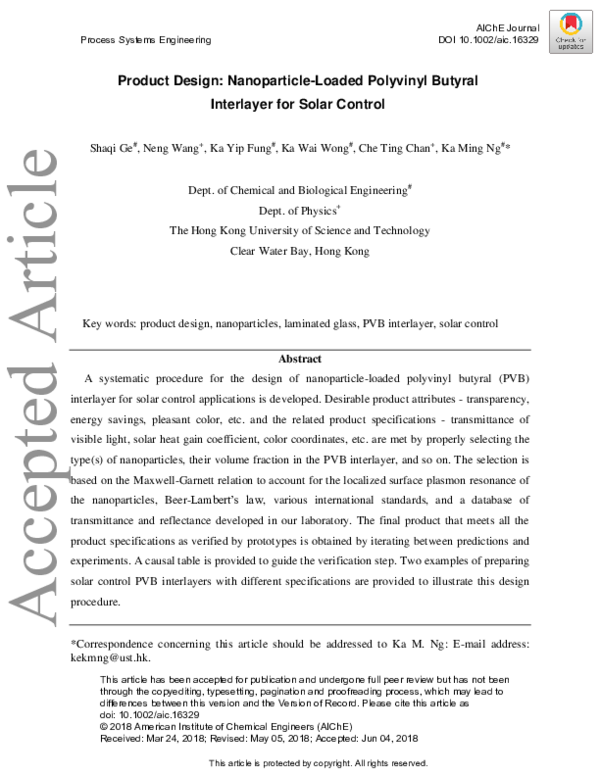 (PDF) Product design: Nanoparticle-Loaded polyvinyl butyral interlayer ...