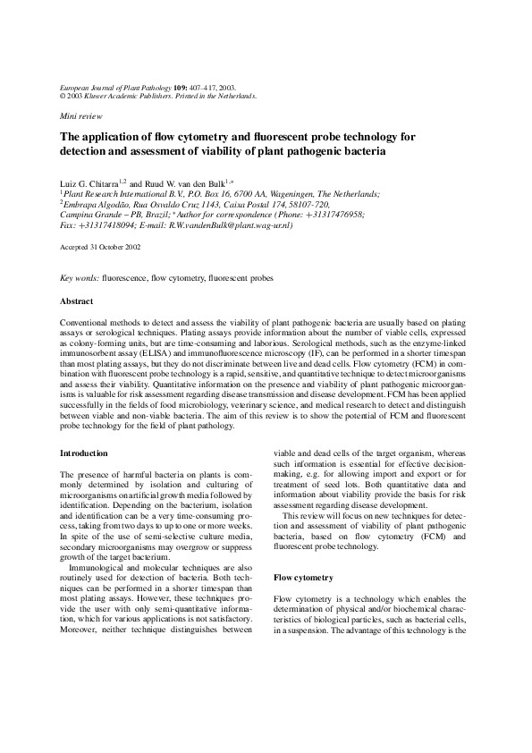 (PDF) The Application of Flow Cytometry and Fluorescent Probe Technology for Detection and ...