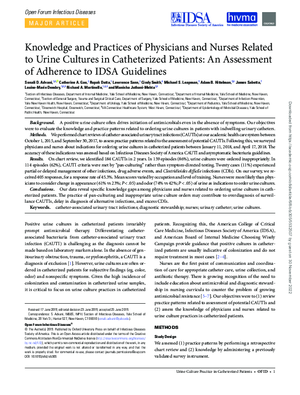 (PDF) Knowledge and Practices of Physicians and Nurses Related to Urine Cultures in Catheterized ...