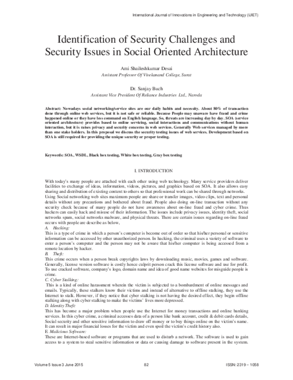 (PDF) Identification of Security Challenges and Security Issues in Social Oriented Architecture