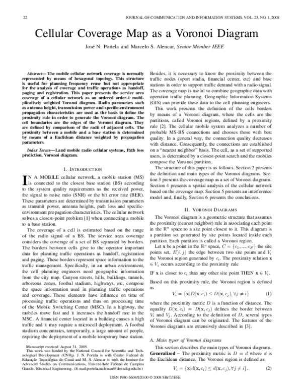 (PDF) Cellular Coverage Map as a Voronoi Diagram