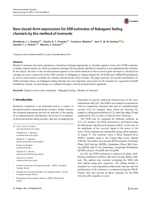 (PDF) New closed-form expressions for SNR estimates of Nakagami fading ...