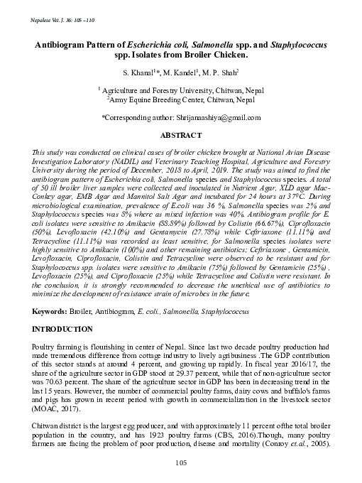 Pdf Antibiogram Pattern Of Escherichia Coli Salmonella Spp And Staphylococcus Spp Isolates
