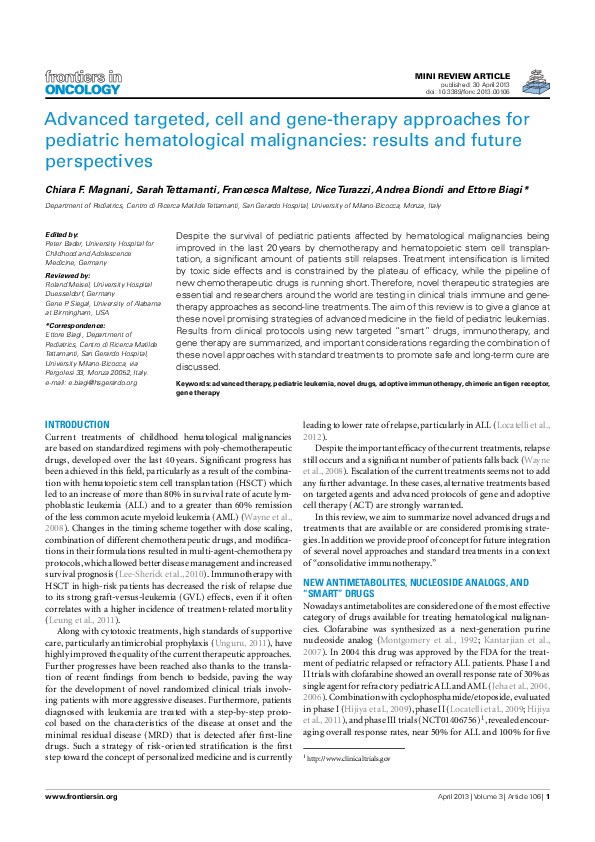 (PDF) Advanced Targeted, Cell and Gene-Therapy Approaches for Pediatric ...