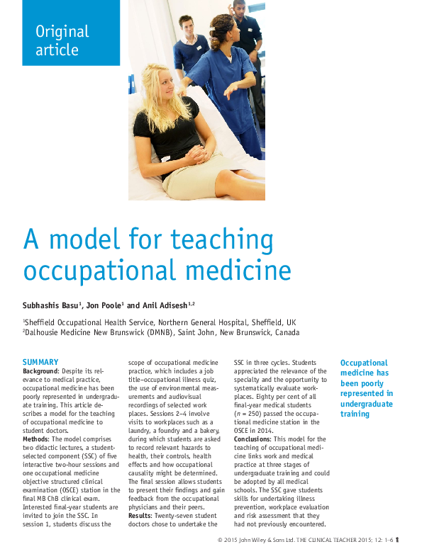 (PDF) A model for teaching occupational medicine