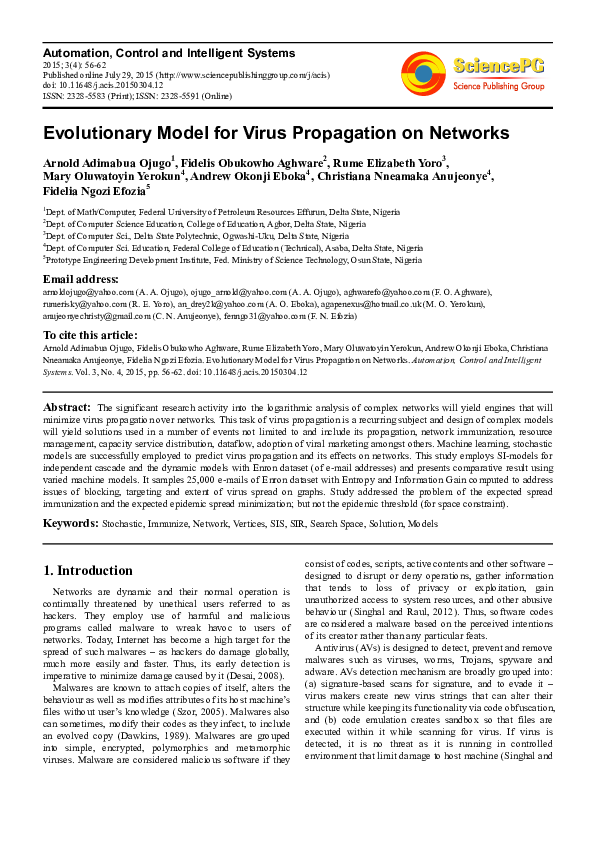 (PDF) Evolutionary Model for Virus Propagation on Networks