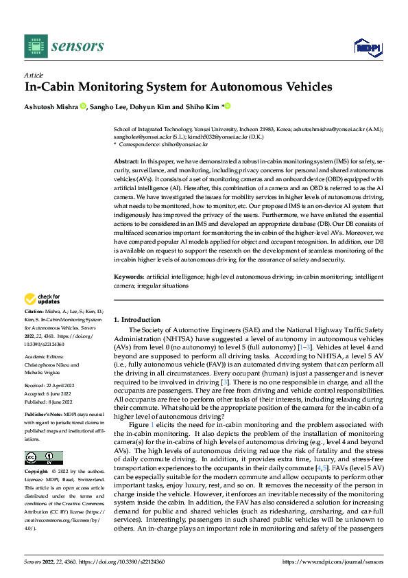 (PDF) In-Cabin Monitoring System for Autonomous Vehicles
