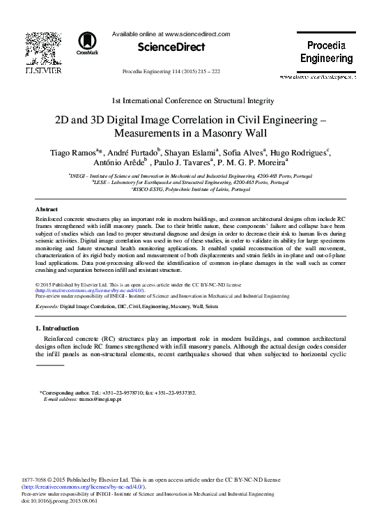 (PDF) 2D and 3D Digital Image Correlation in Civil Engineering – Measurements in a Masonry Wall ...