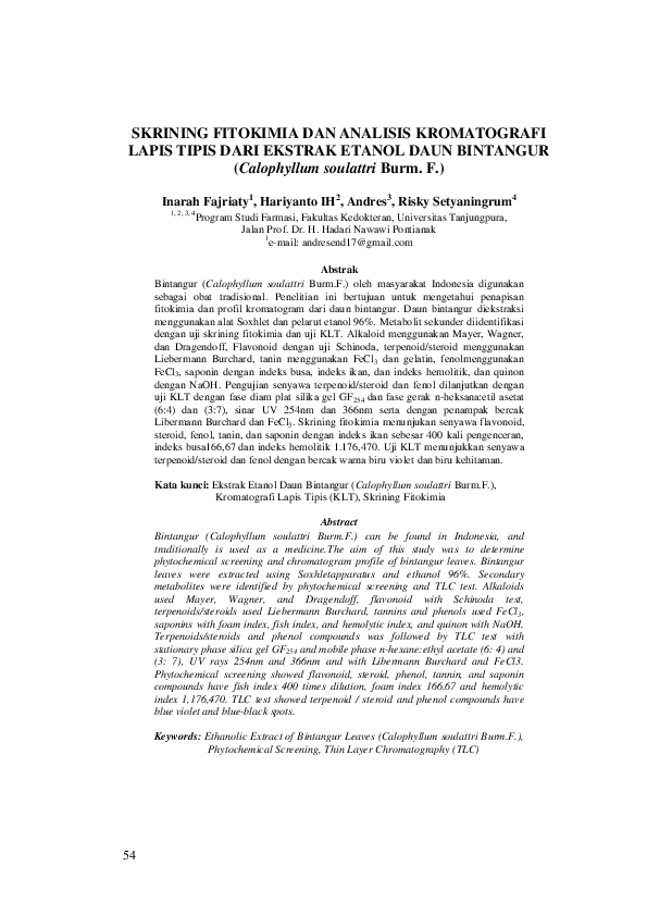 (PDF) SKRINING FITOKIMIA DAN ANALISIS KROMATOGRAFI LAPIS TIPIS DARI EKSTRAK ETANOL DAUN ...