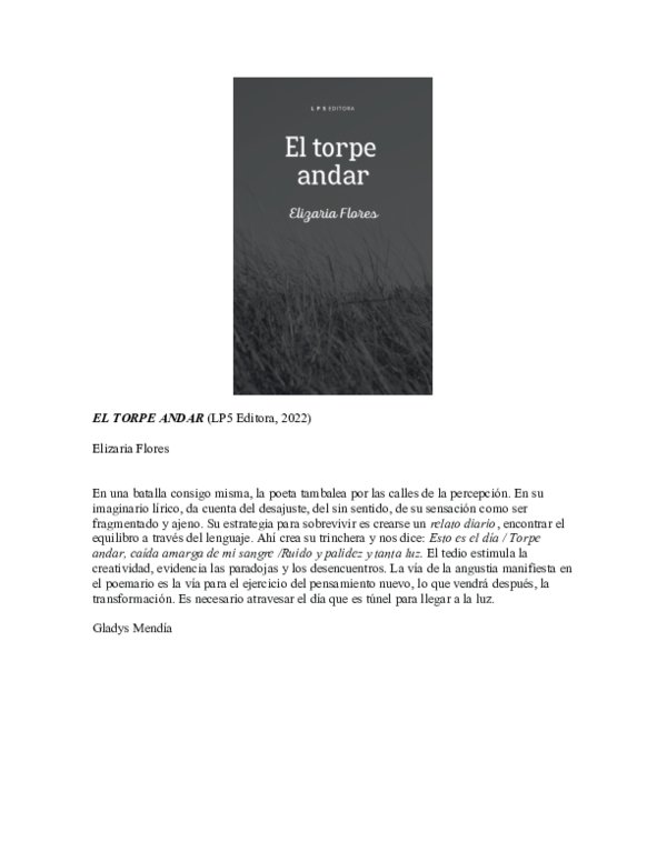 (PDF) Sobre El torpe andar de Elizaria Flores