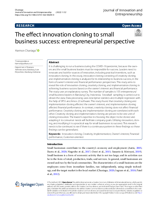 (PDF) The effect innovation cloning to small business success ...