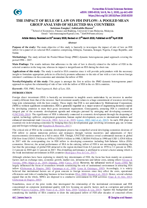 (PDF) The Impact of Rule of Law on Fdi Inflow: A Pooled Mean Group ...