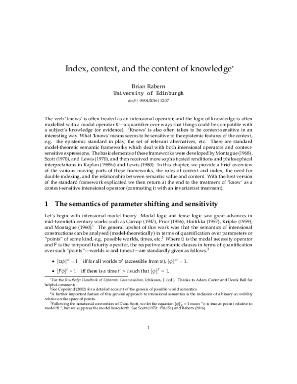 (PDF) Index, Context, and the Content of Knowledge