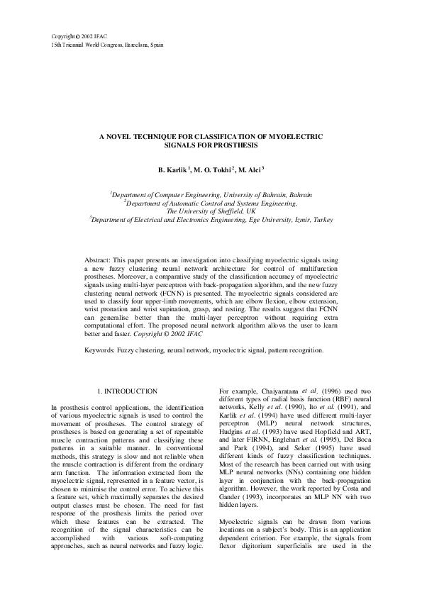 (PDF) A Novel Technique for Classification of Myoelectric Signals for ... (PDF) A Novel Technique for Classification of Myoelectric Signals for ...