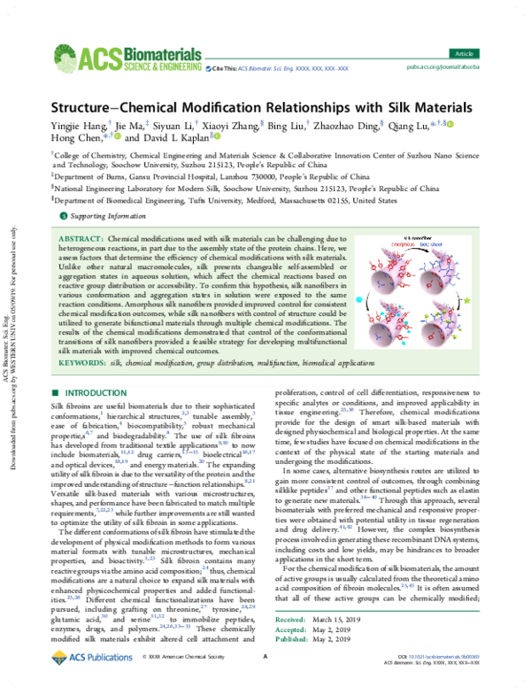 (PDF) Structure–Chemical Modification Relationships with Silk Materials