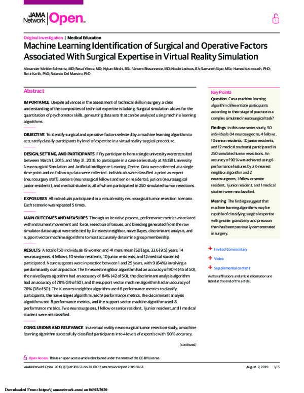 (PDF) Machine Learning Identification of Surgical and Operative Factors Associated With Surgical ...