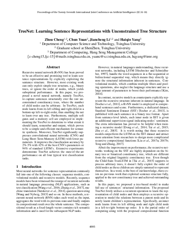 (PDF) TreeNet: Learning Sentence Representations with Unconstrained Tree Structure