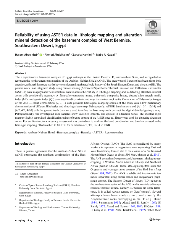 Pdf Reliability Of Using Aster Data In Lithologic Mapping And Alteration Mineral Detection Of