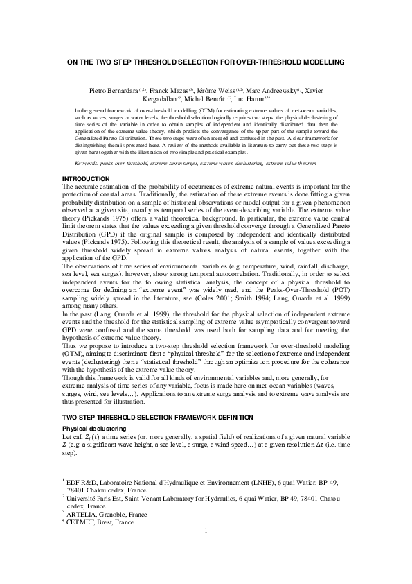 (PDF) 1 on the Two Step Threshold Selection for Over-Threshold Modelling