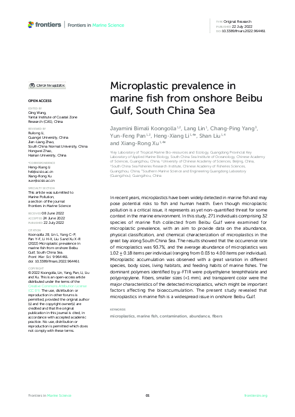 (PDF) Microplastic prevalence in marine fish from onshore Beibu Gulf ...