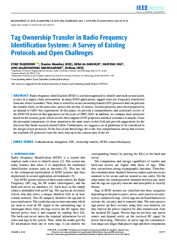 (PDF) Tag Ownership Transfer in Radio Frequency Identification Systems ...