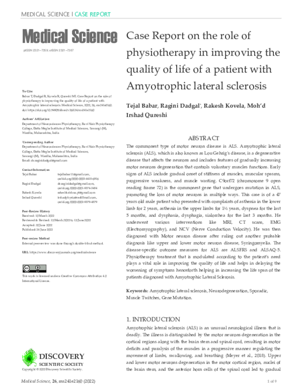 (PDF) Case Report on the role of physiotherapy in improving the quality ...