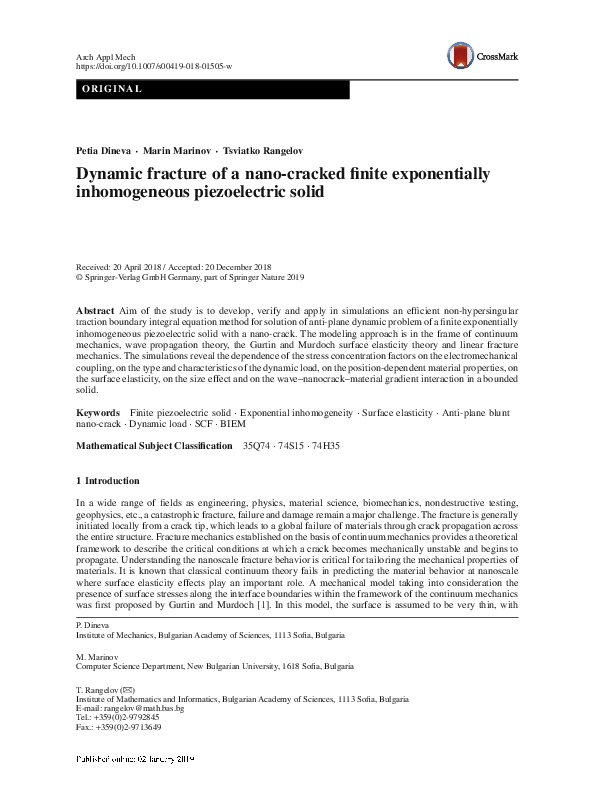 (PDF) Dynamic fracture of a nano-cracked finite exponentially inhomogeneous piezoelectric solid