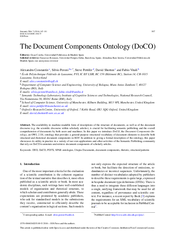 (PDF) The Document Components Ontology (DoCO)