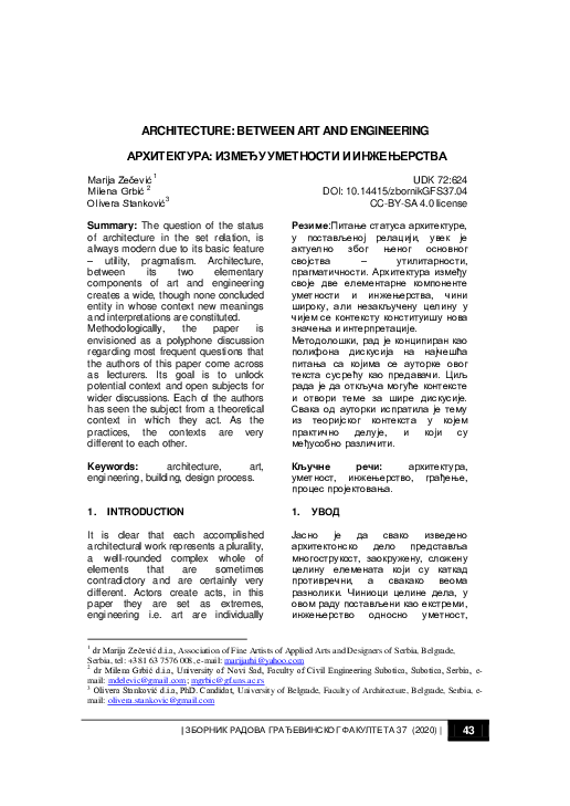 (PDF) Arhitektura: Između Umetnosti I Inženjerstva | olivera stankovic ...